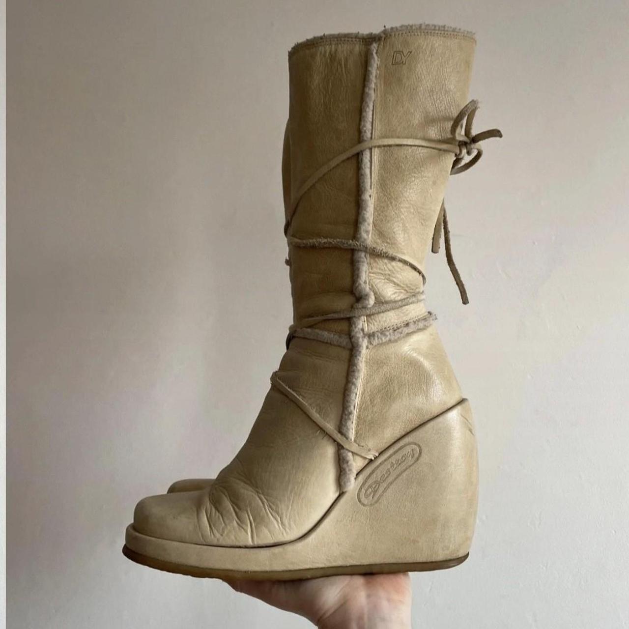 Destroy vintage y2k cream wedge heel boots size eu... - Depop