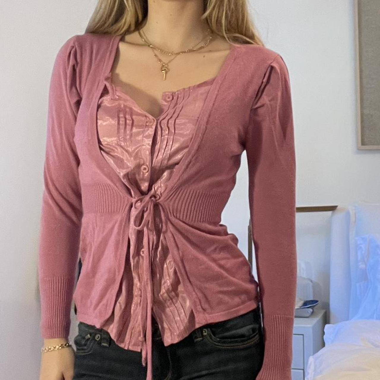 Pink cardigan/blouse top. So cute for fall, can tie... - Depop