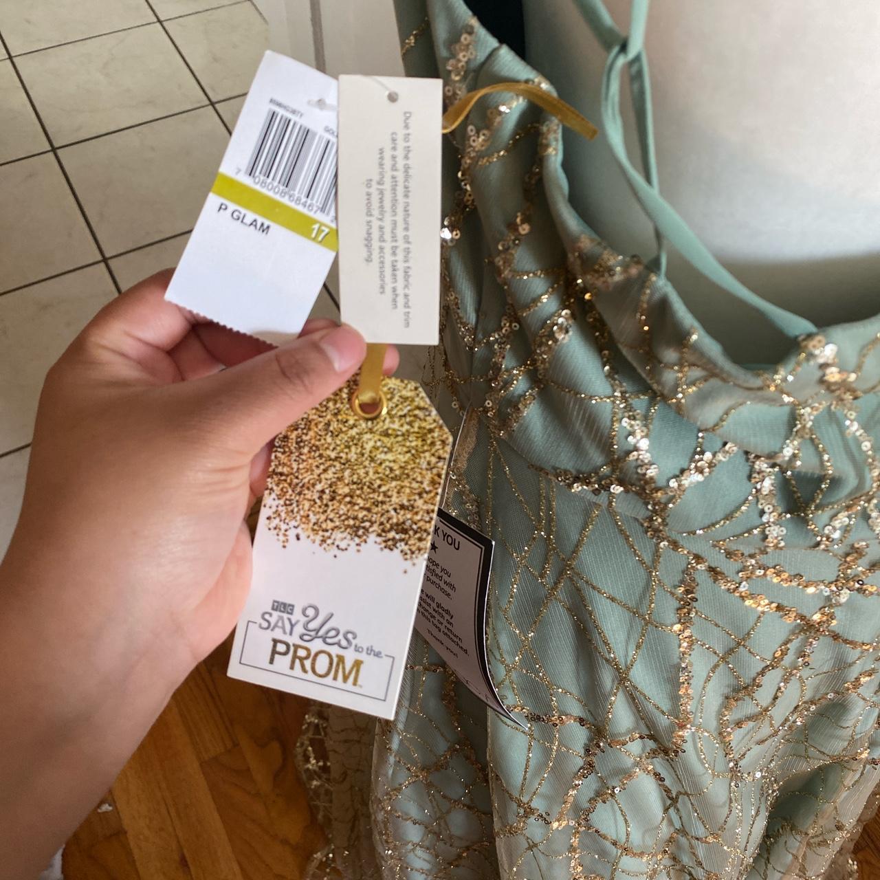Sage green with gold sparkles long prom dress Tags... - Depop