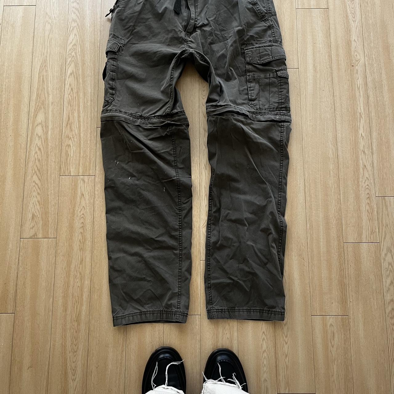 dark / washed green parachute work cargos zip off... - Depop