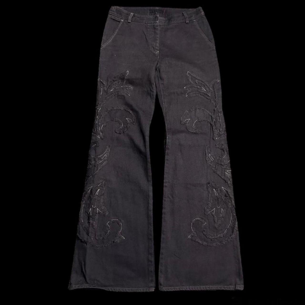 Japanese flare jeans with insane distressed... - Depop