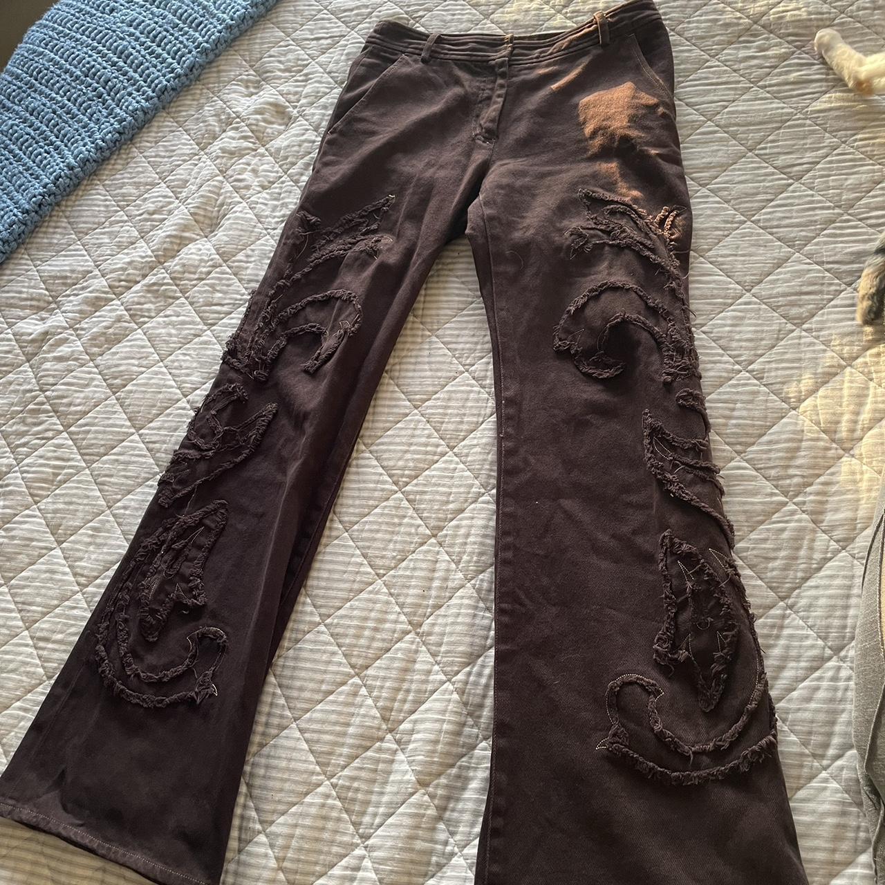 Japanese flare jeans with insane distressed... - Depop