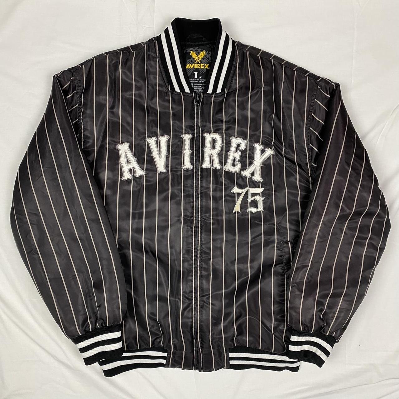 Vintage Y2K Avirex 75 Pinstripe zipup black and... - Depop