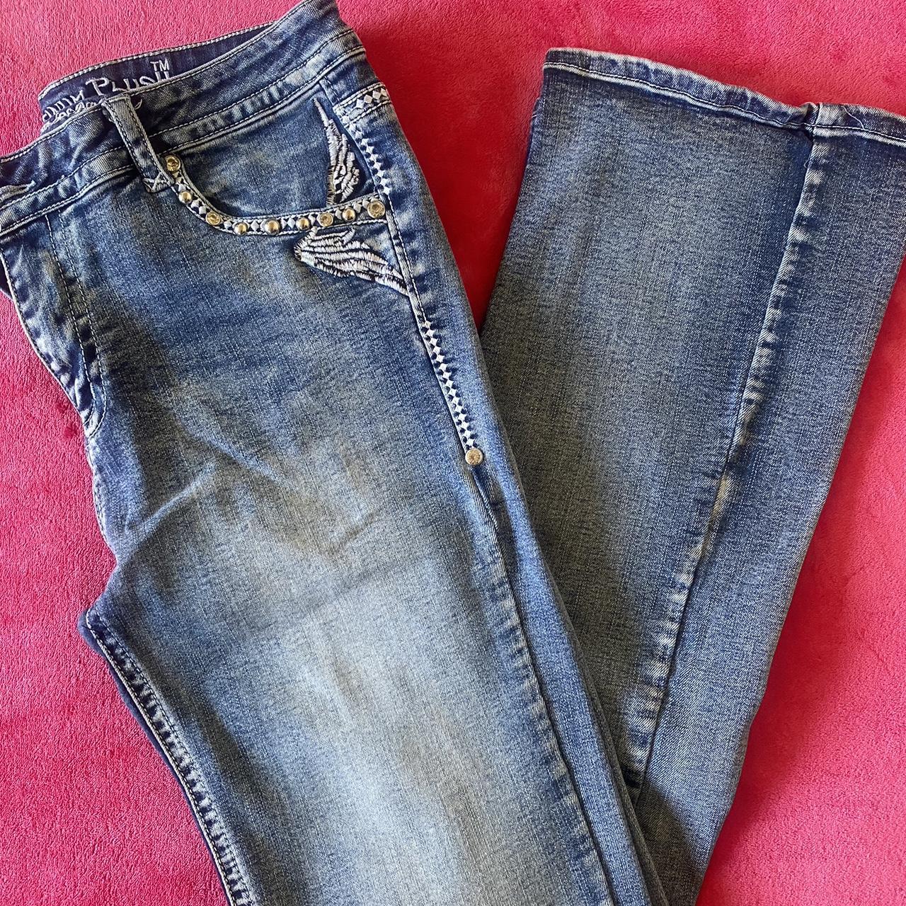 flare jeans with rhinestone embellishments **NOT... | Depop