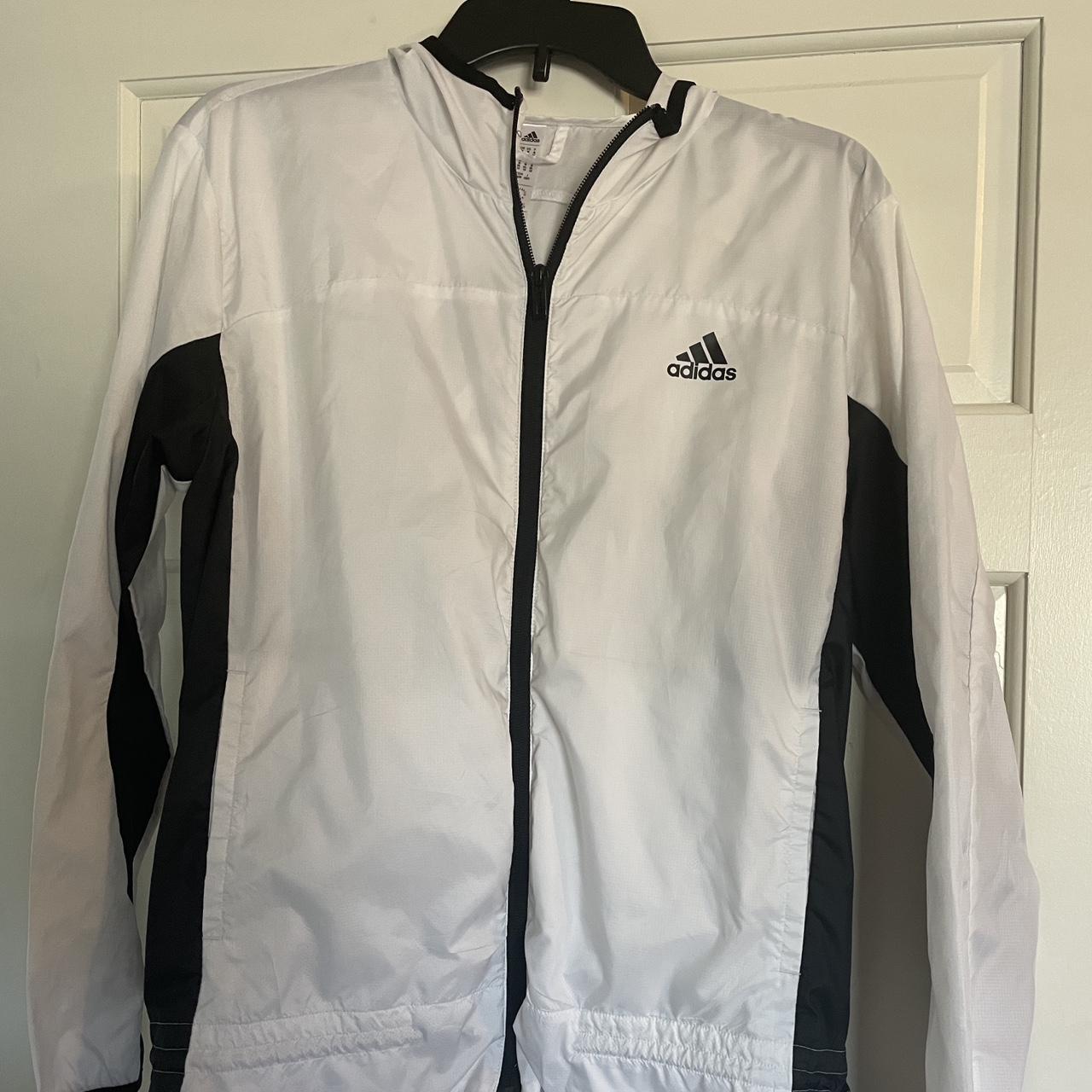 Black & White Adidas Windbreaker Great condition Size M - Depop