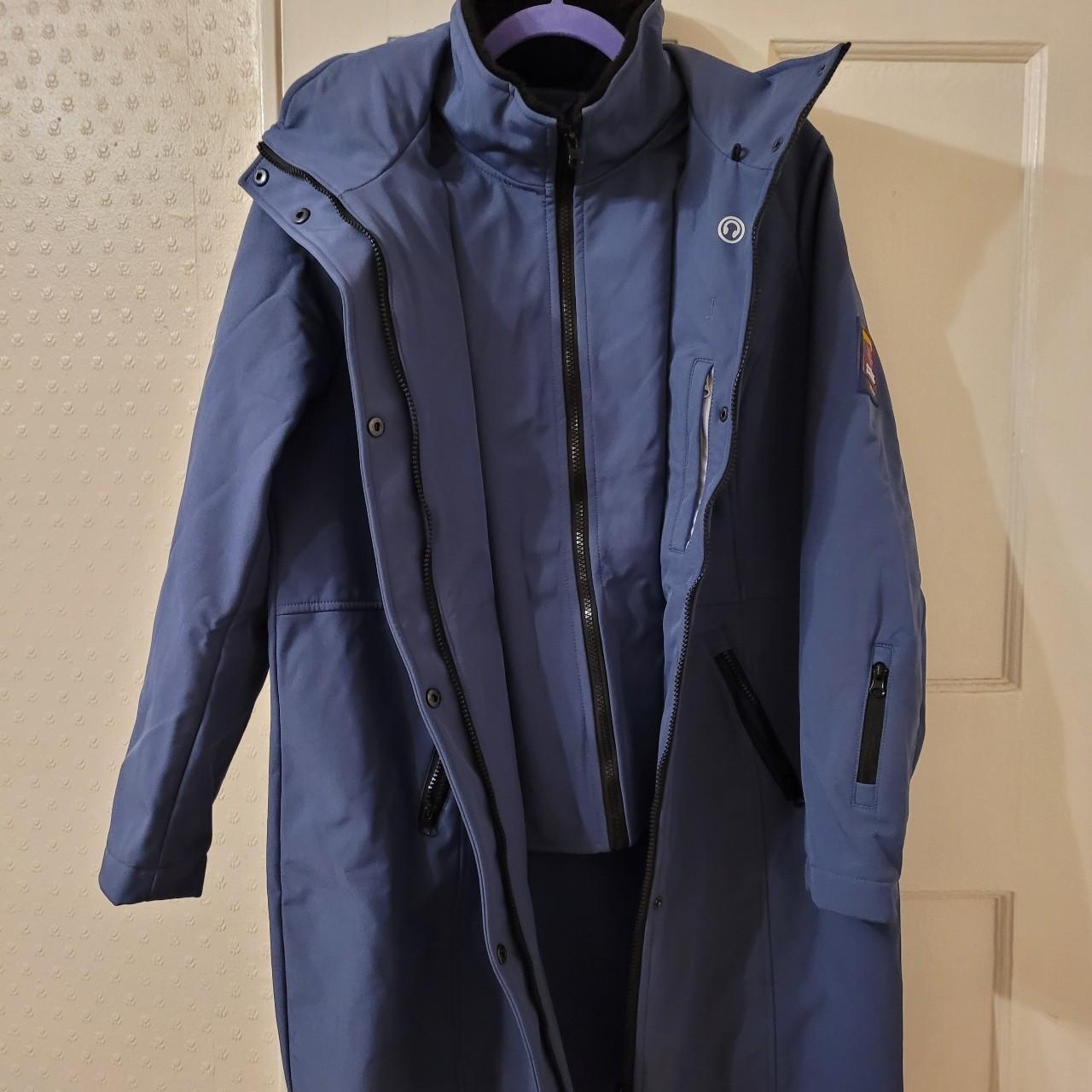 Blue Softshell Longline Coat size 18 Double zip... - Depop