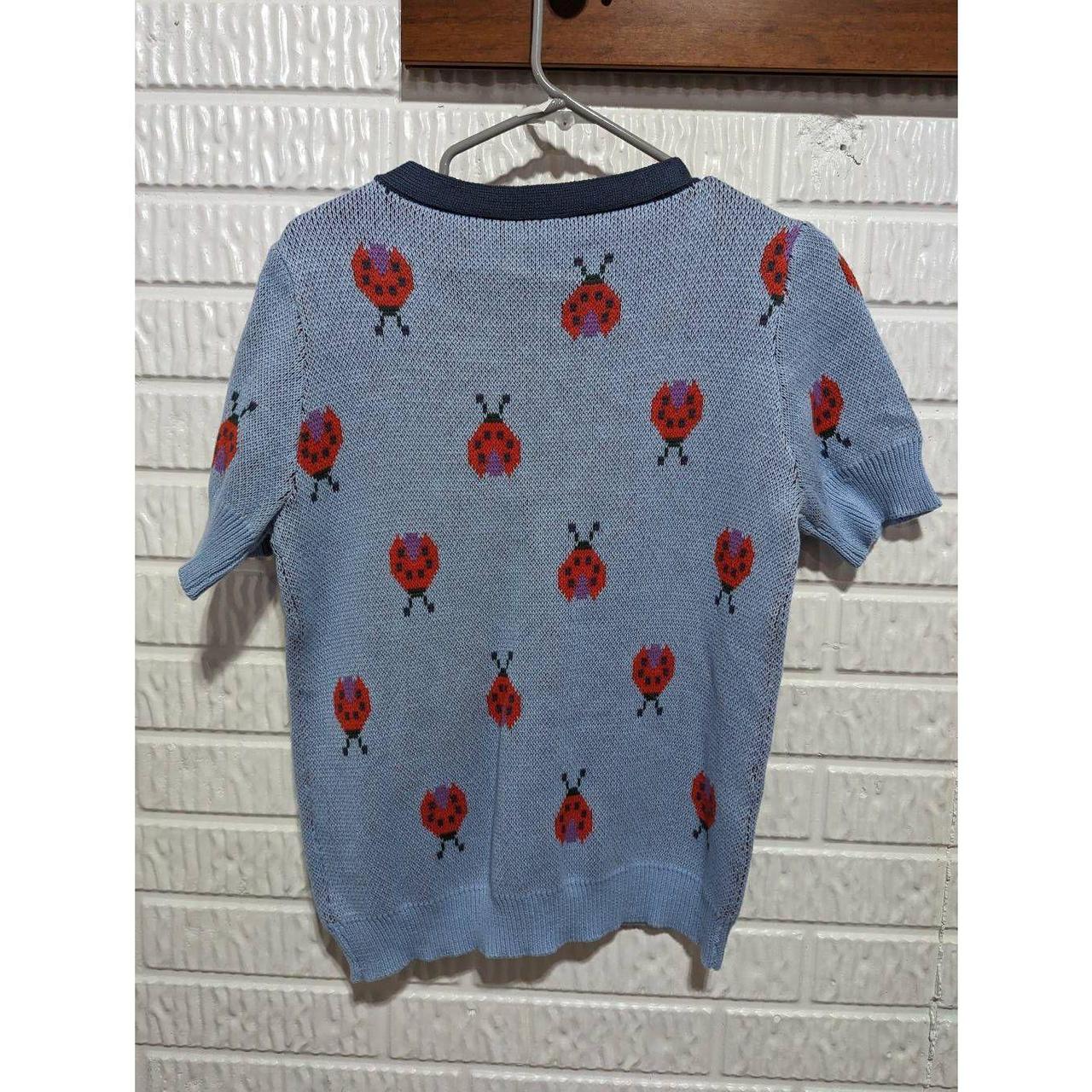 ModCloth Women's Blue Red Short Sleeve Lady Bug... - Depop