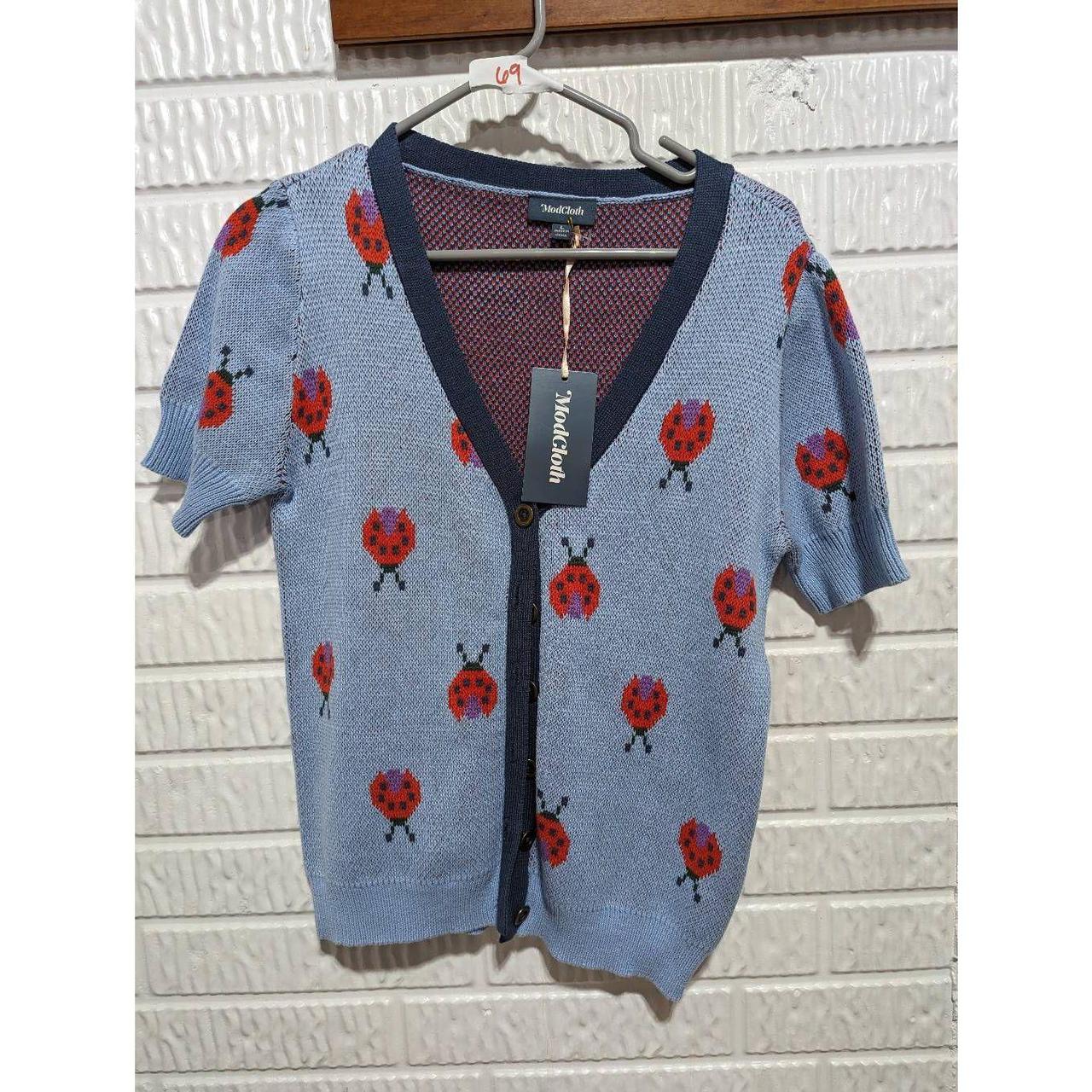 ModCloth Women's Blue Red Short Sleeve Lady Bug... - Depop