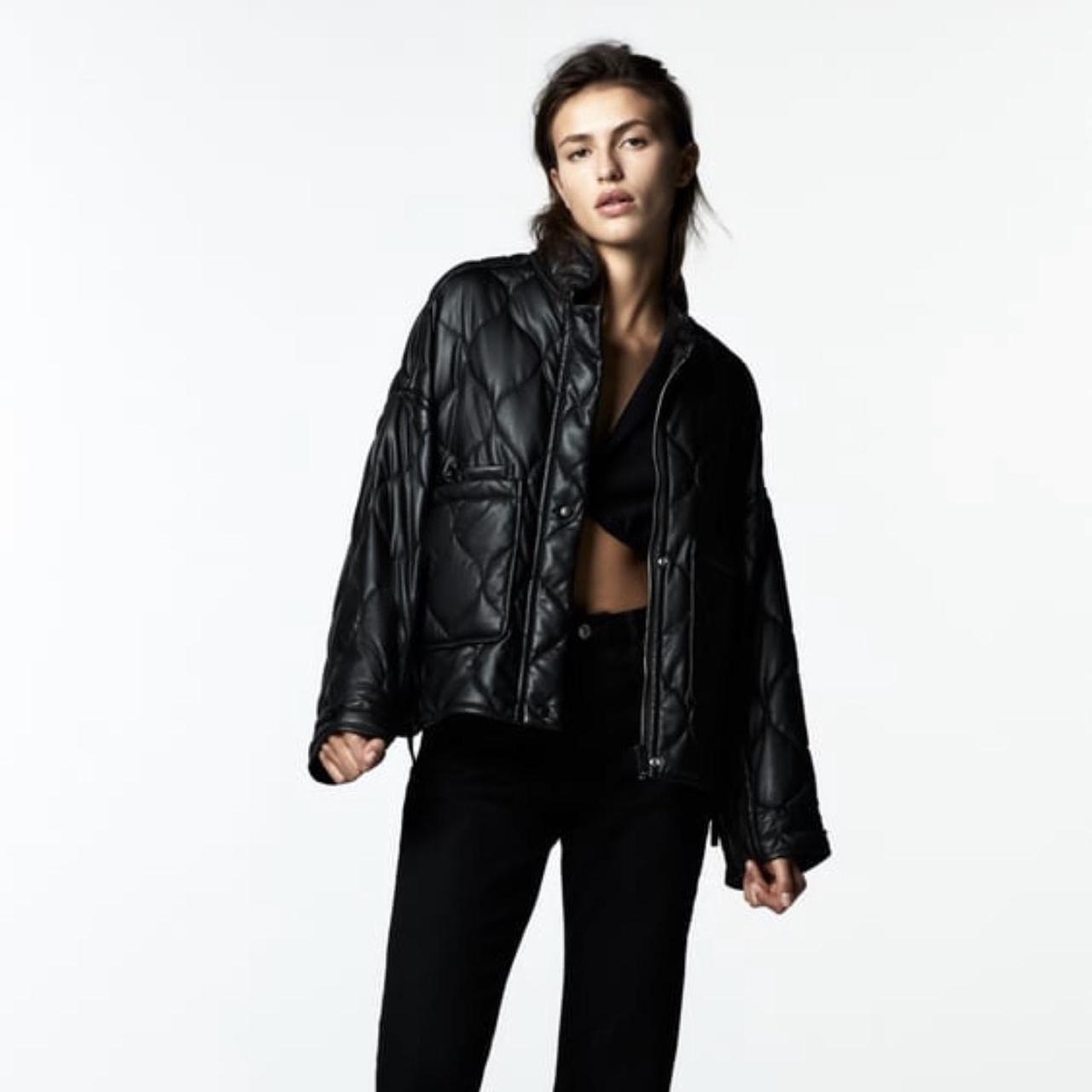 Zara faux leather puffer jacket. Worn twice, in... - Depop