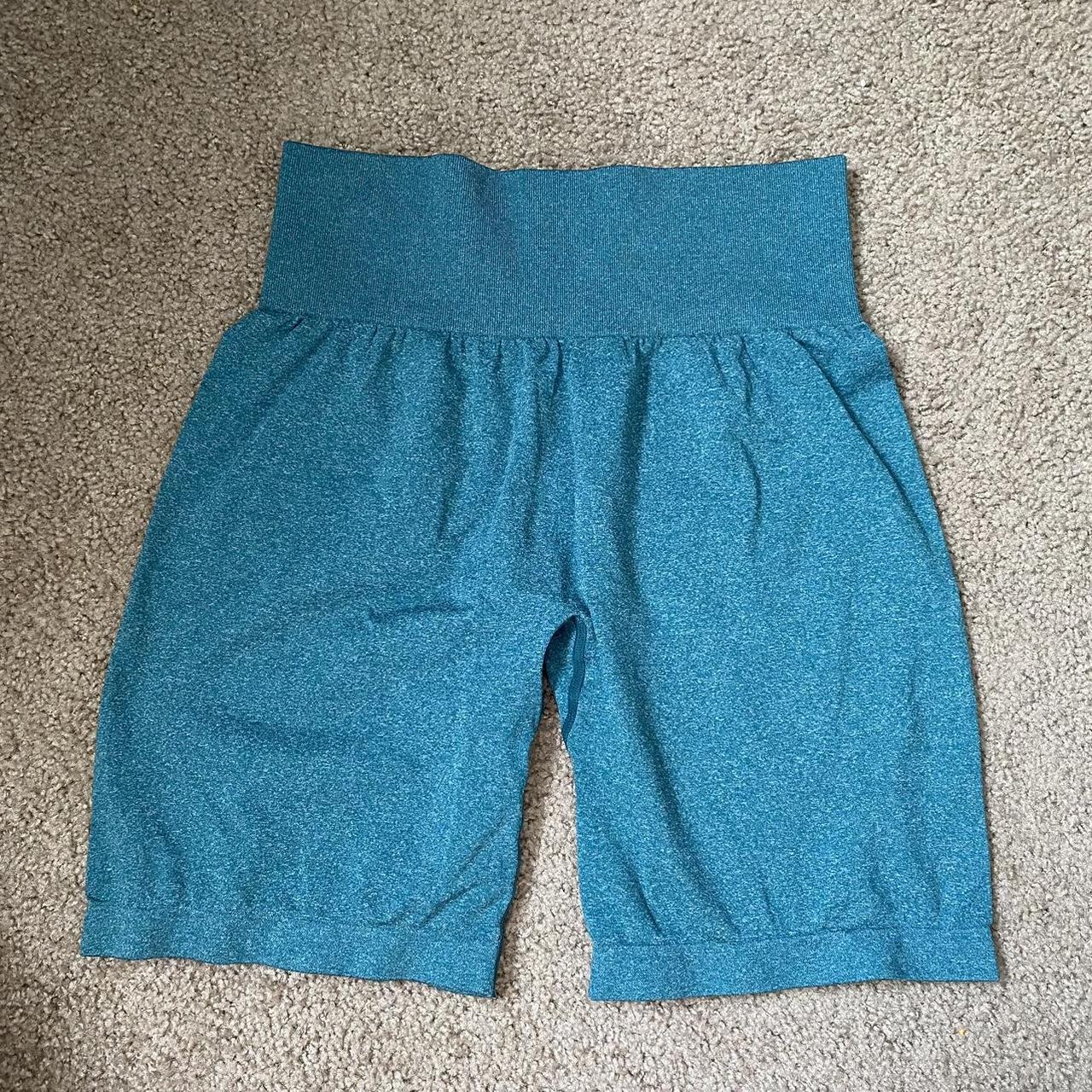 Bright blue/Teal gym shorts >has the counter sz... - Depop