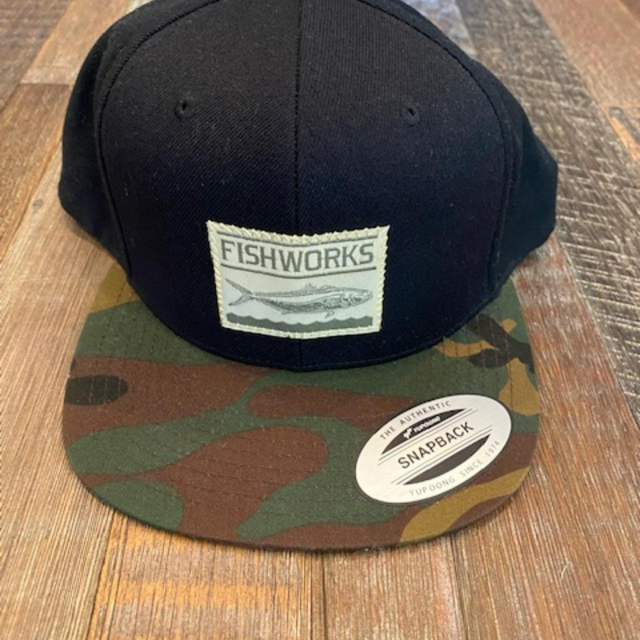 FishWorks Snap Back Black/Camo Hat NEW Never worn,... - Depop