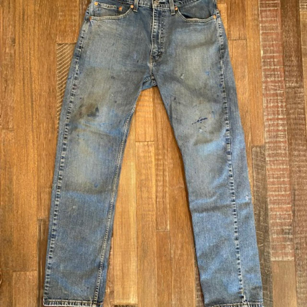 Levi's 505 Straight Leg Jeans well worn with paint... - Depop
