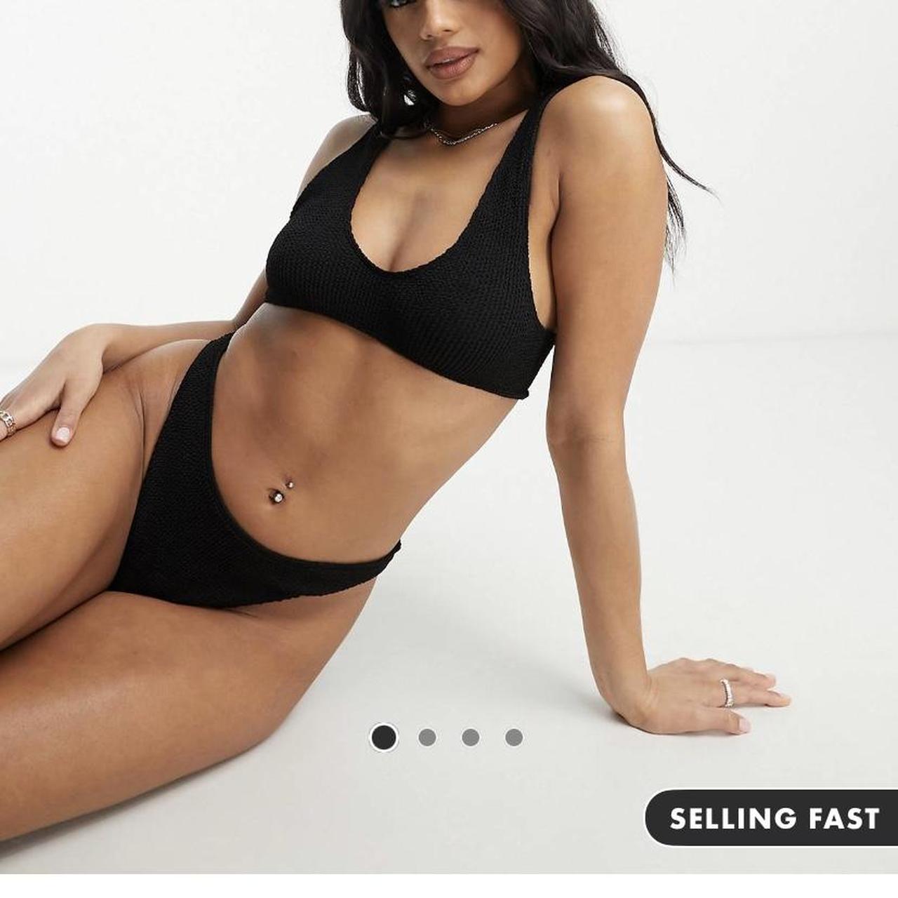 Asos black crinkle bikini Size Top - 32DD -F... - Depop
