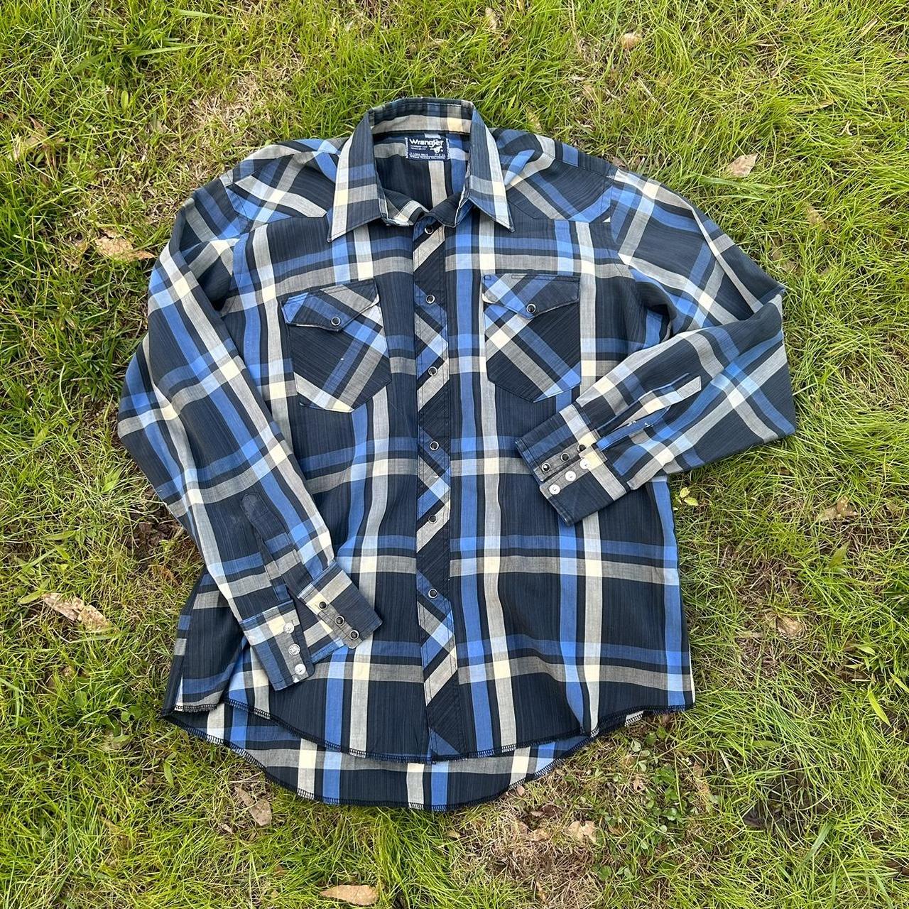Wrangler Men's Blue and Navy Shirt | Depop