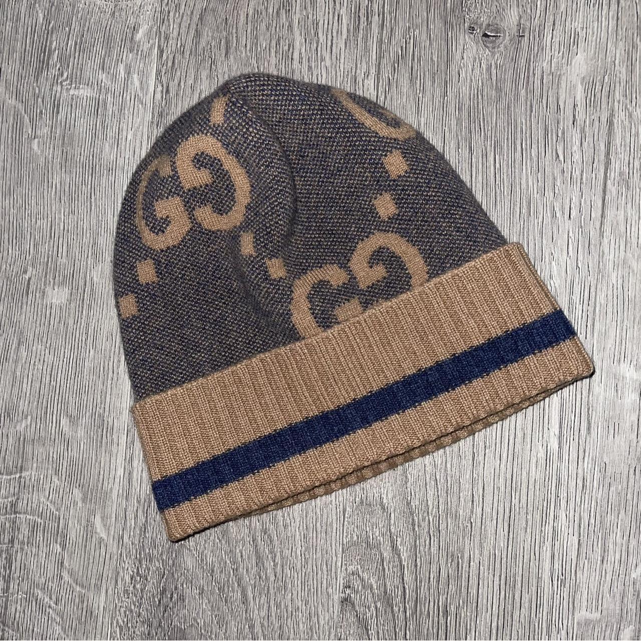 ⬇️ - Gucci GG Monogram Light Brown Beanie Wooly Hat... - Depop