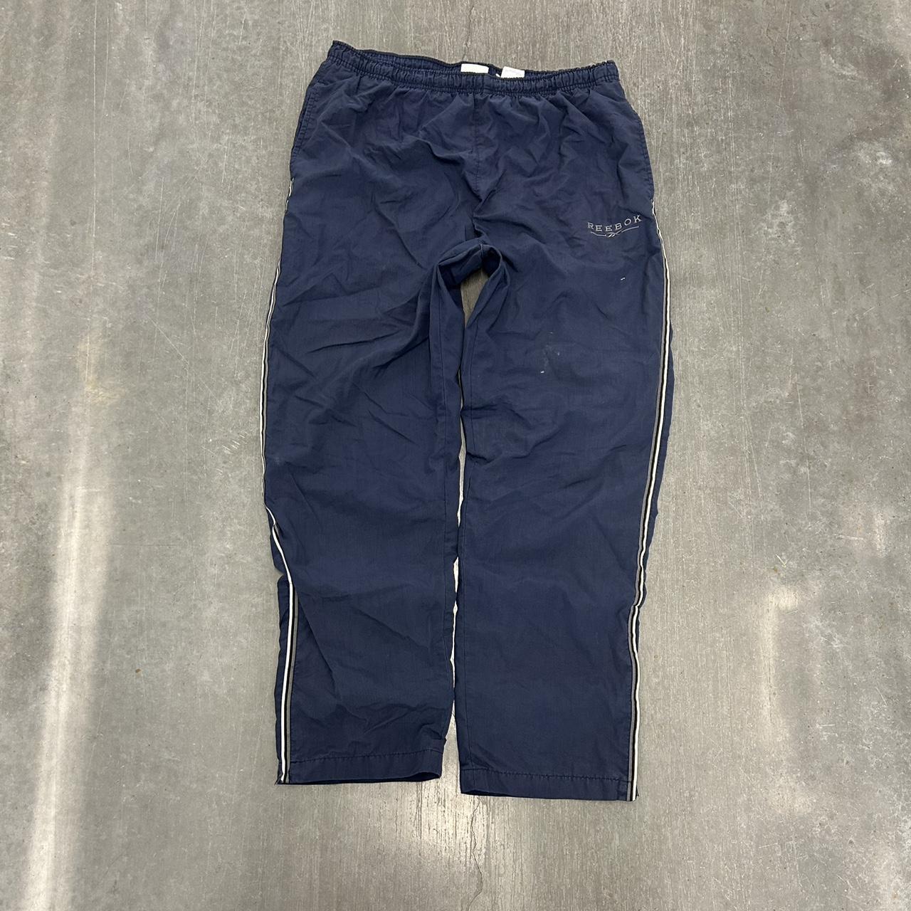 Vintage 90's Essential Navy Blue and White Striped... | Depop