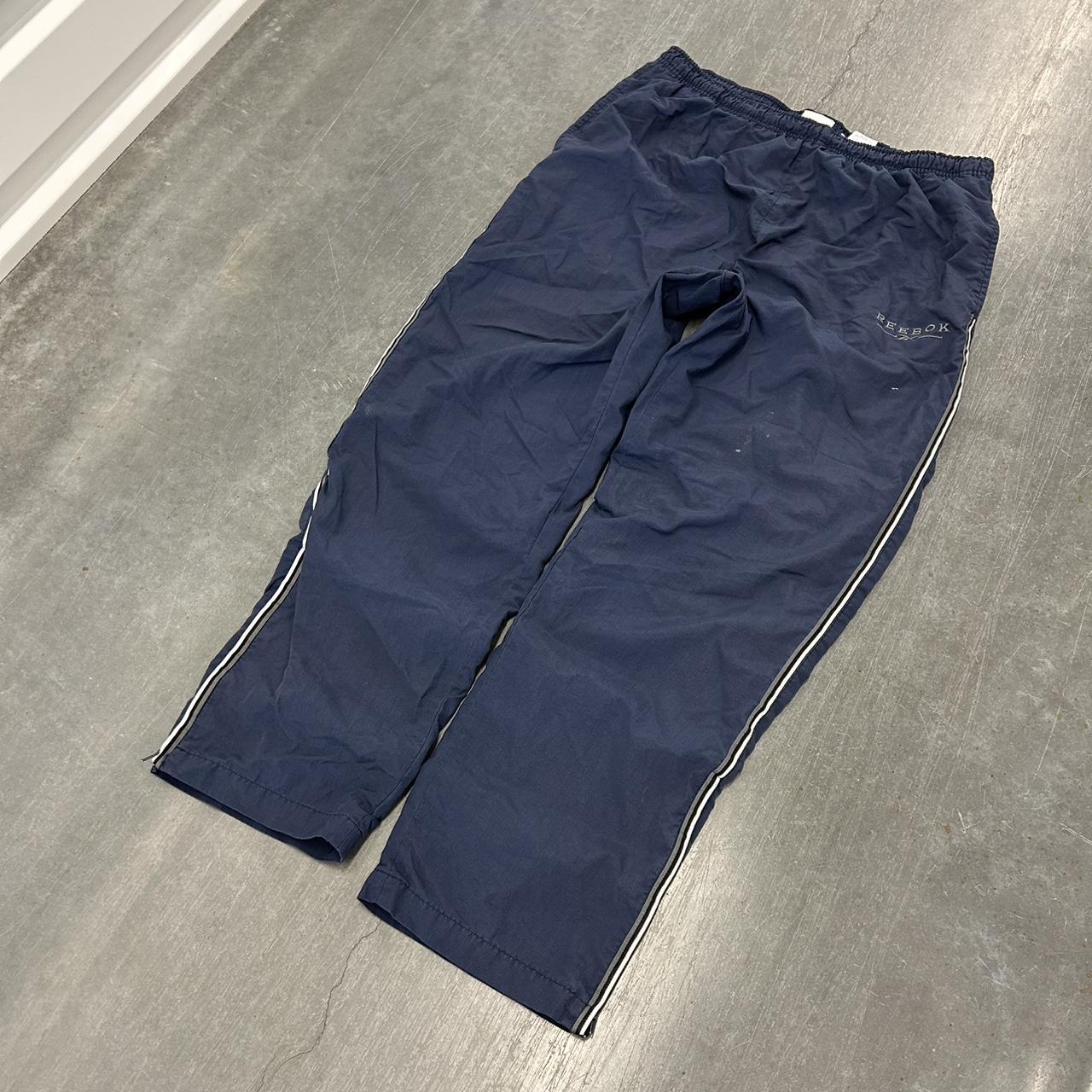 Vintage 90's Essential Navy Blue and White Striped... | Depop