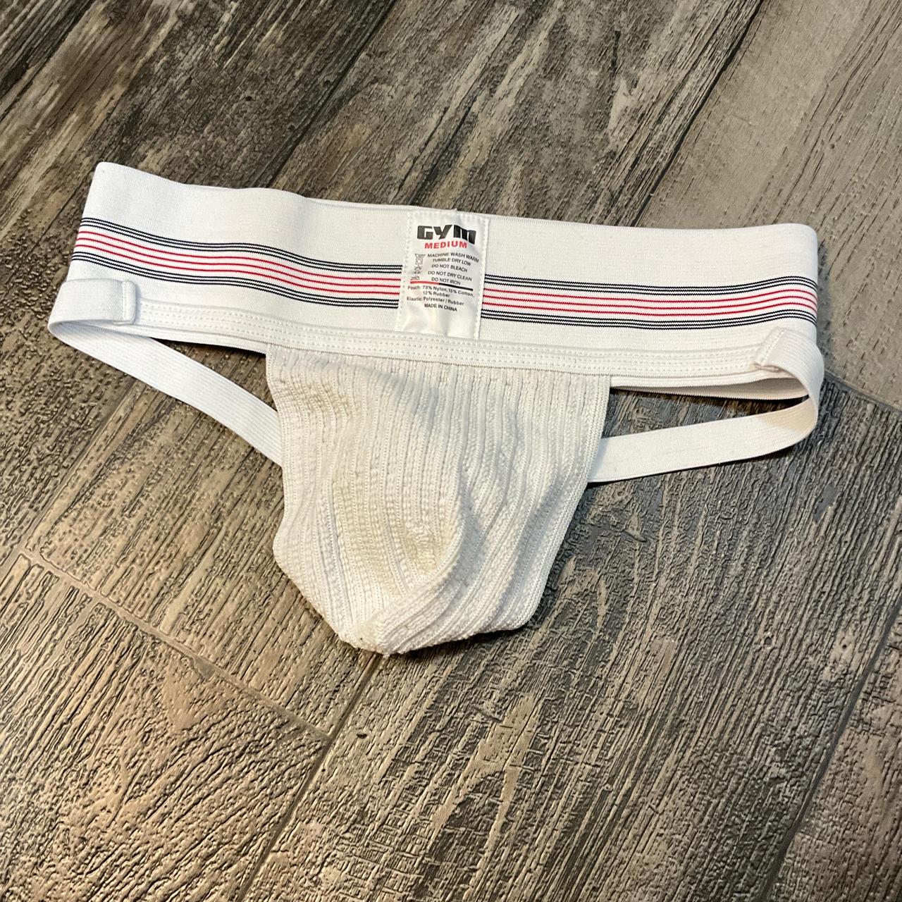 White and red vintage jock strap underwear | Depop