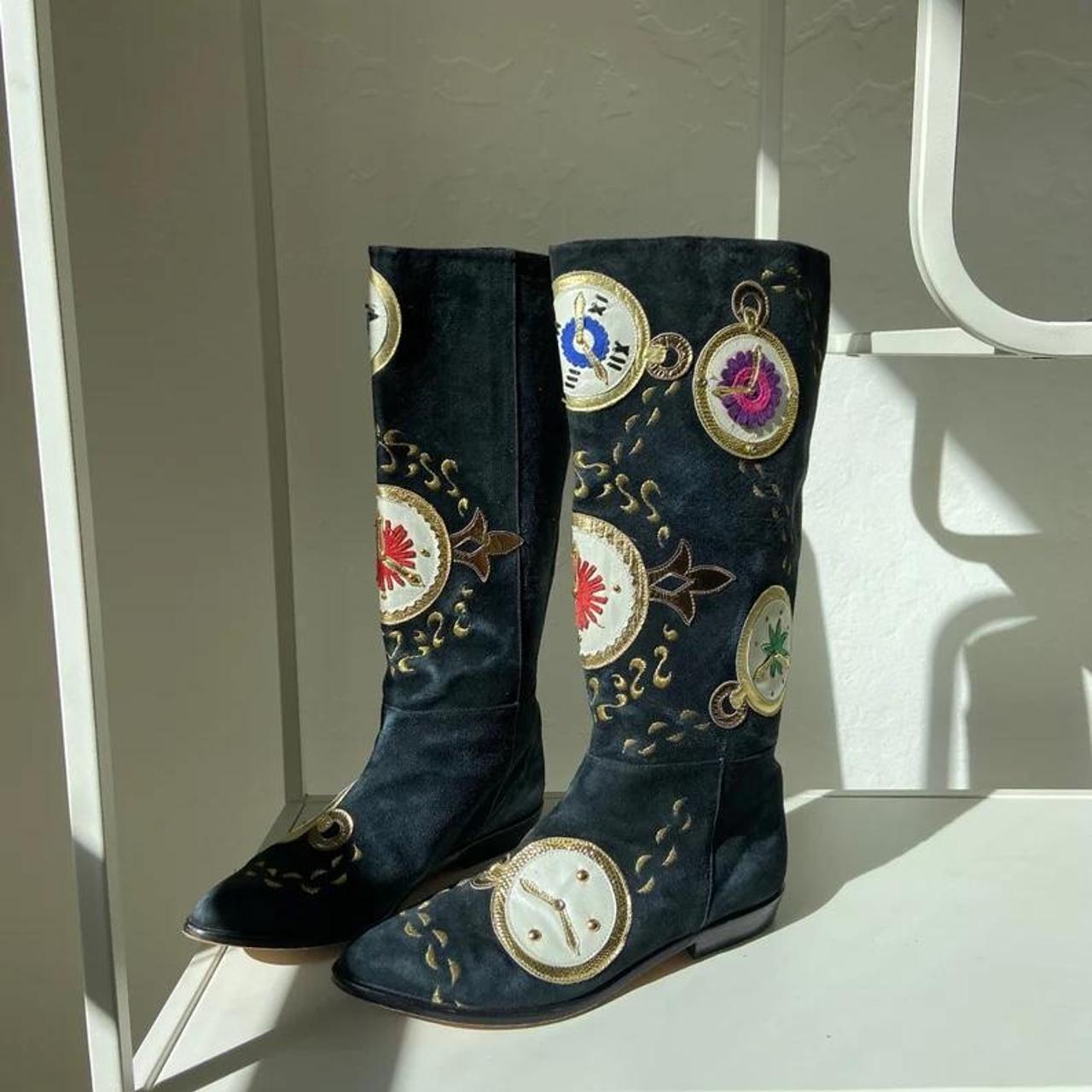 a pair of 1980s suede boots by famous boot designer... - Depop