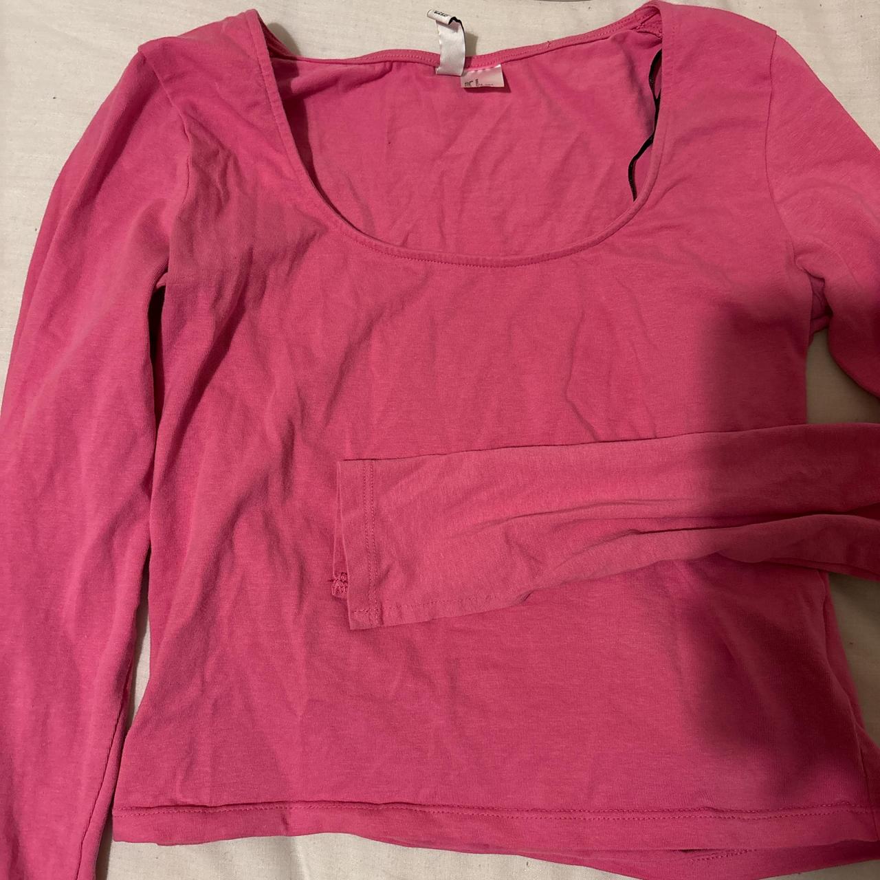 H&M pink long sleeve top square neck + bell bottom... - Depop