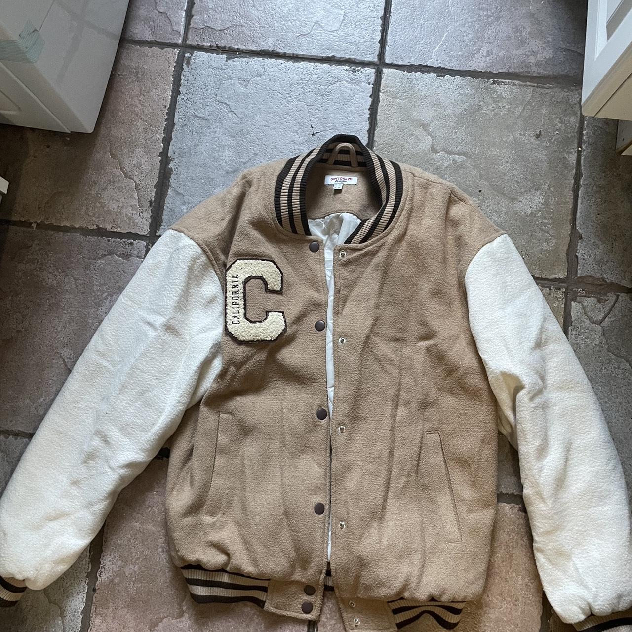 tan varsity jacket in xs It’s really thick and... - Depop