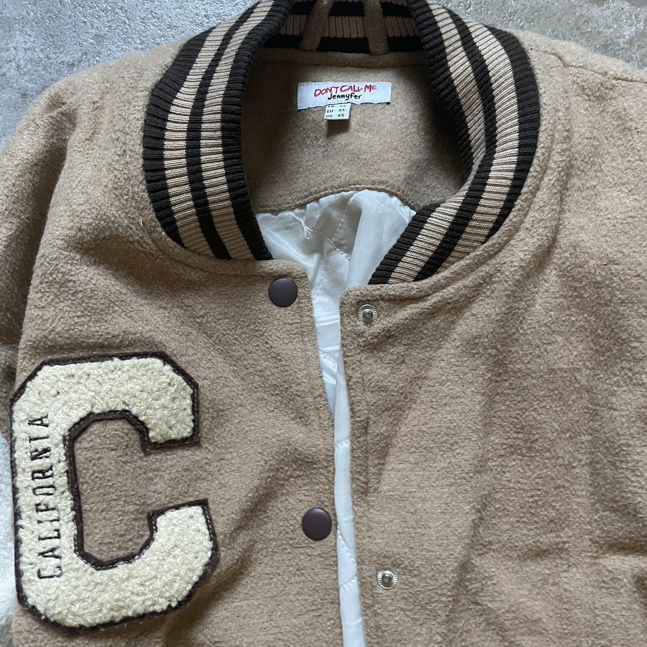 tan varsity jacket in xs It’s really thick and... - Depop