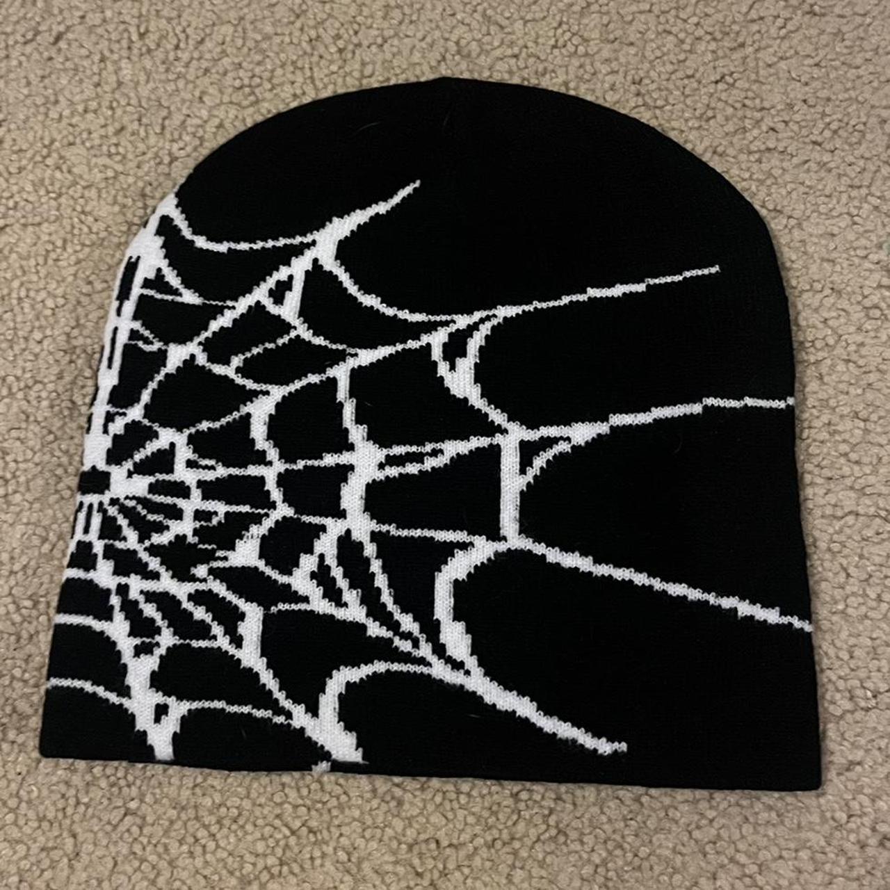 SPIDER WEB BEANIE. Black base white web spider... - Depop