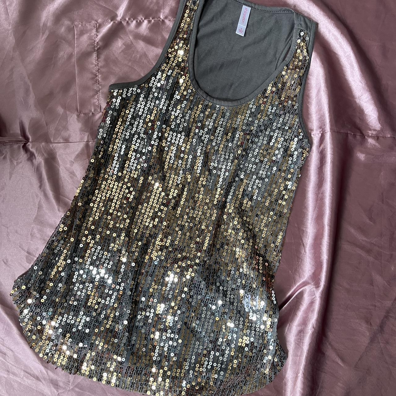 Silver and Gold Sheer Sequin Tank -Size Small -... | Depop
