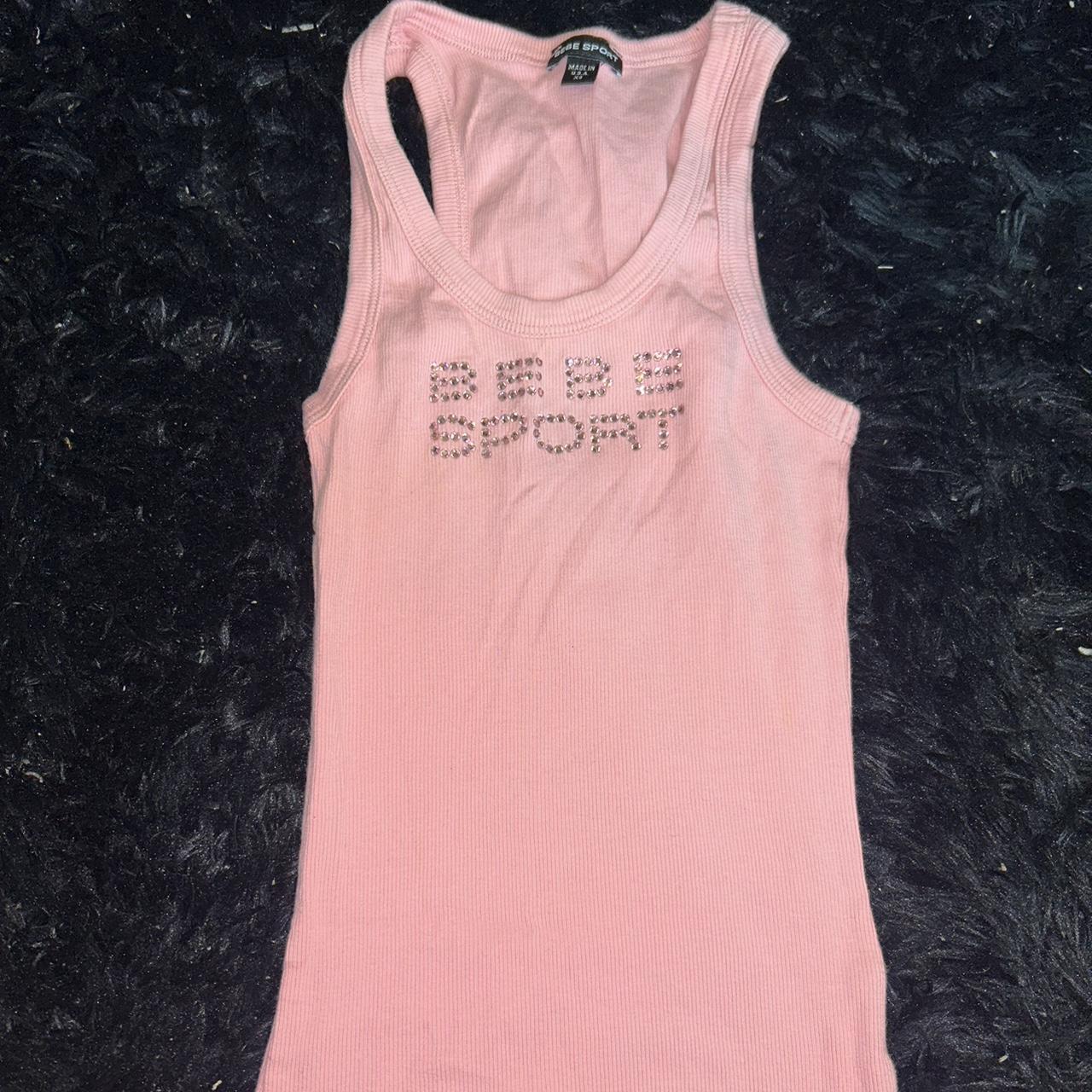 💕2000s super cute Bebe sport rhinestone ribbed tank... - Depop