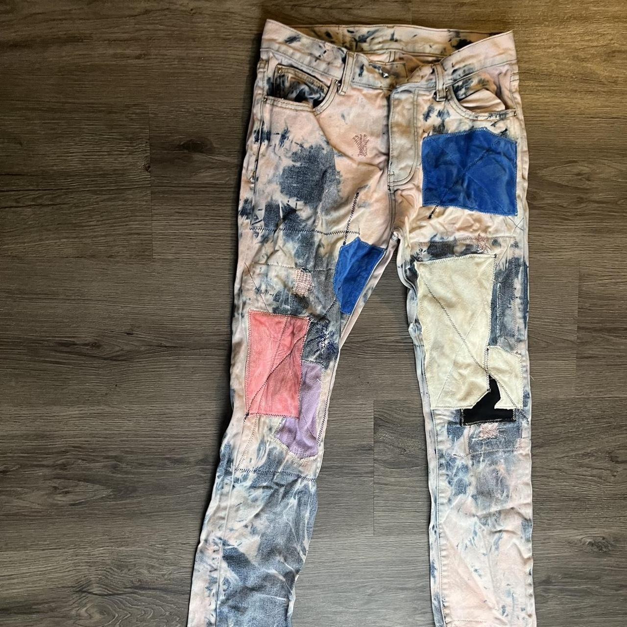 MNML Patchwork Pink/Blue Pants - (washed before... - Depop