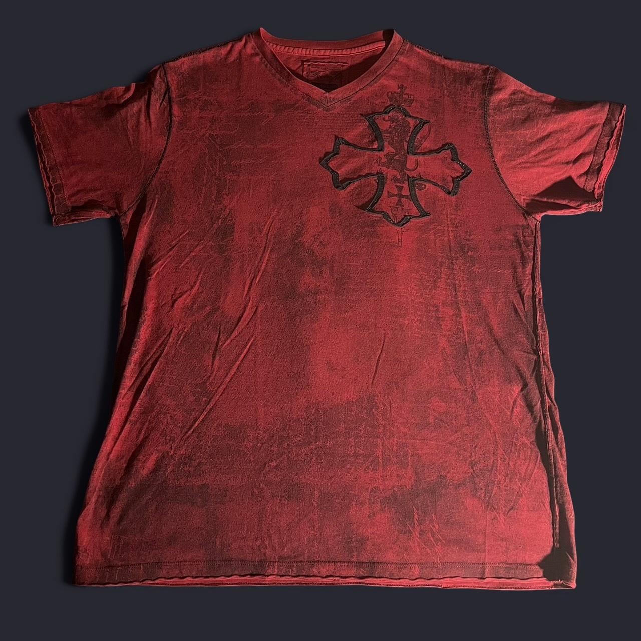 Red Affliction style cross graphic shirt Tagged... | Depop