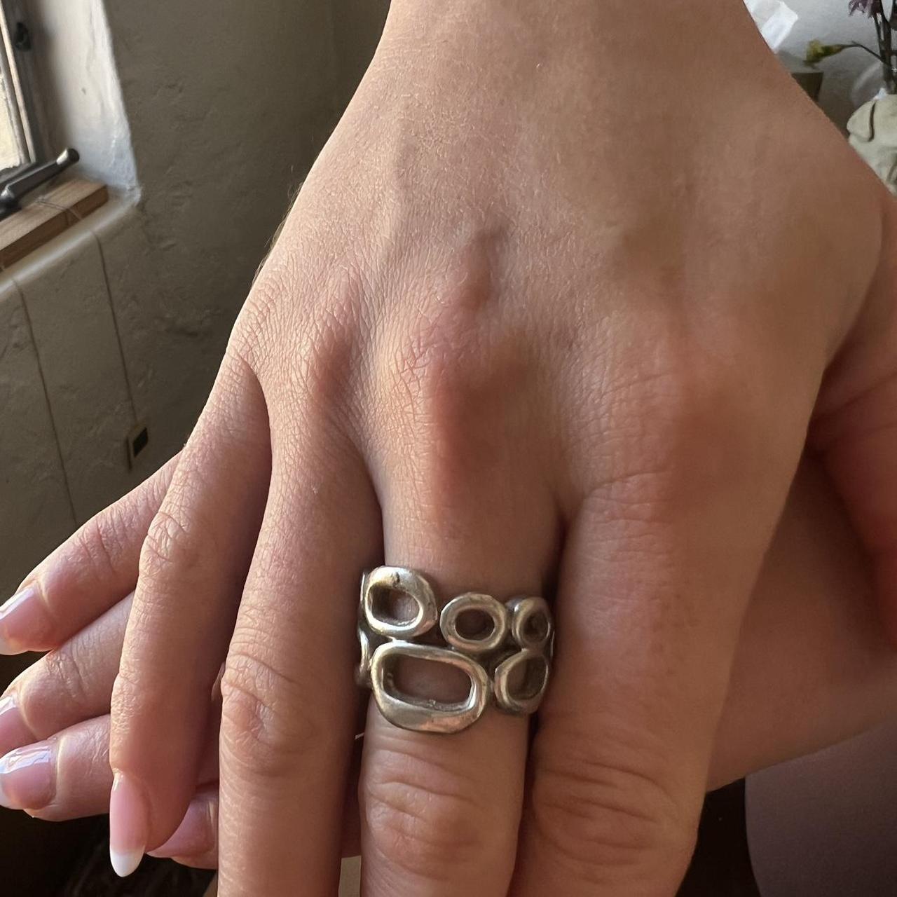 Vintage Lia Sophia Silver Plated Modernist Ring ~... - Depop