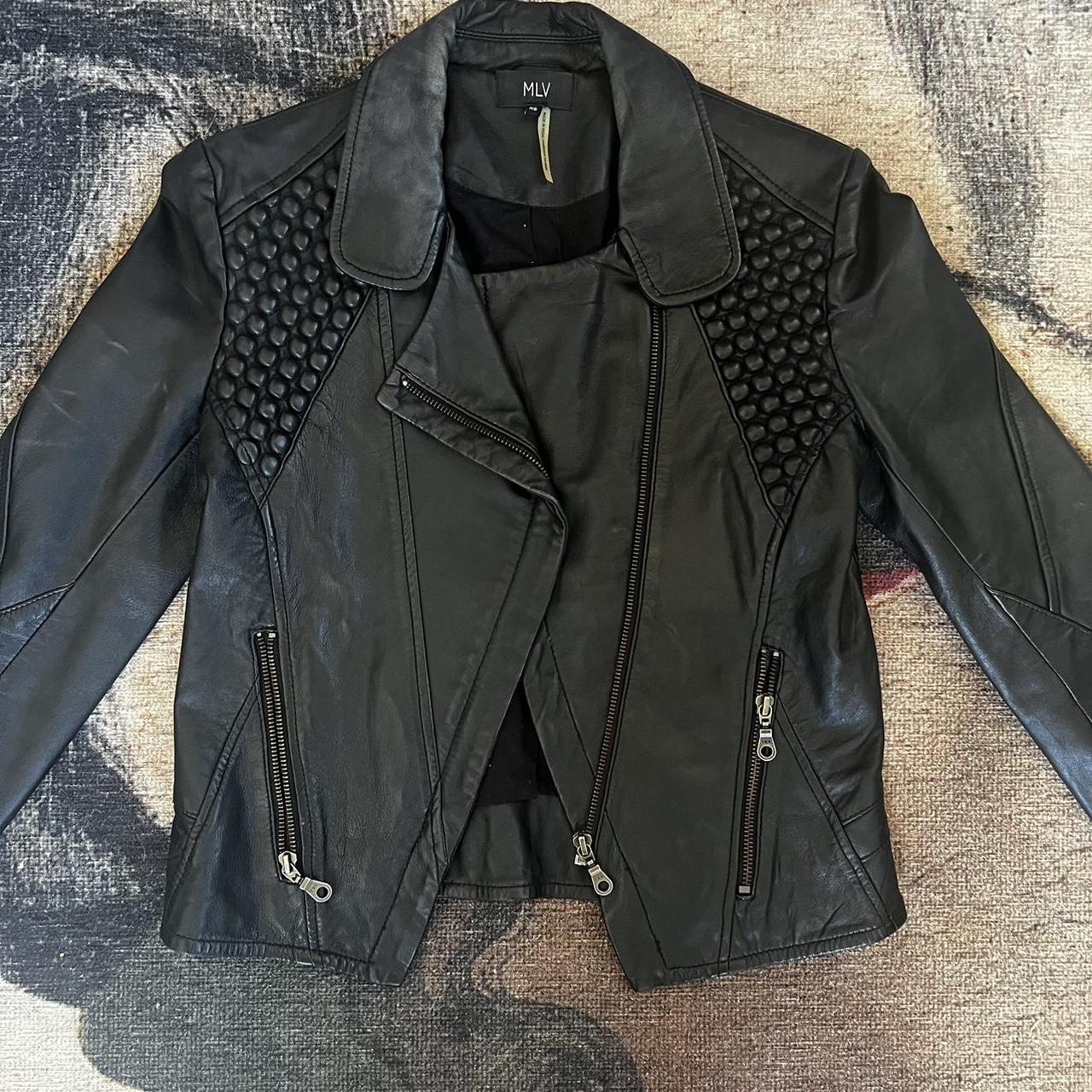 XS Fitted Black Leather Jacket ~ brand MLV ~ xs... - Depop