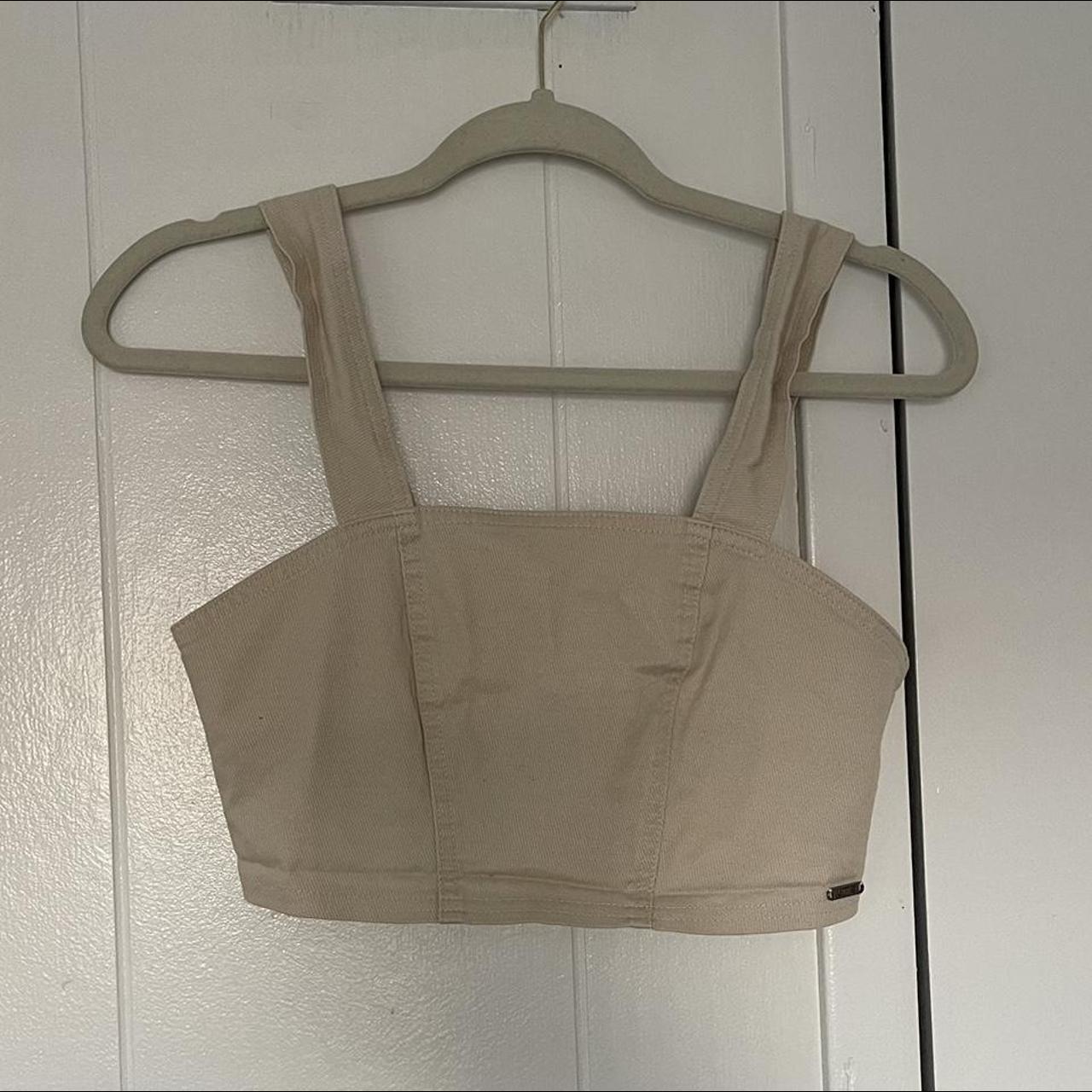 Uma - beige/cream jean crop top (willing to negotiate) - Depop