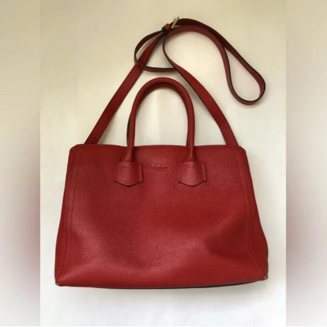 Furla Leather Red Tote Shoulder Bag Good condition,... - Depop