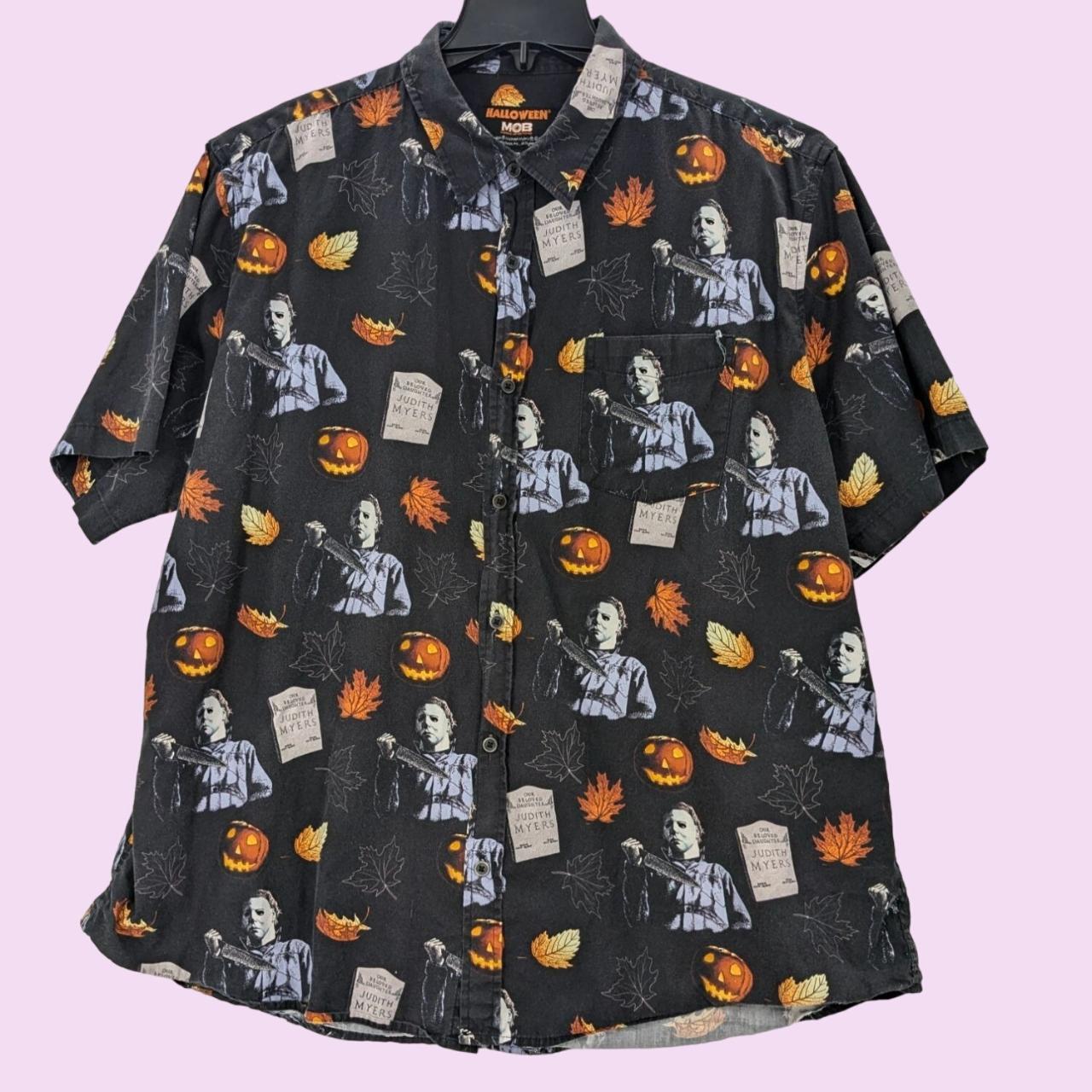 Middle Of Beyond Halloween Button-Up Short Sleeve... - Depop