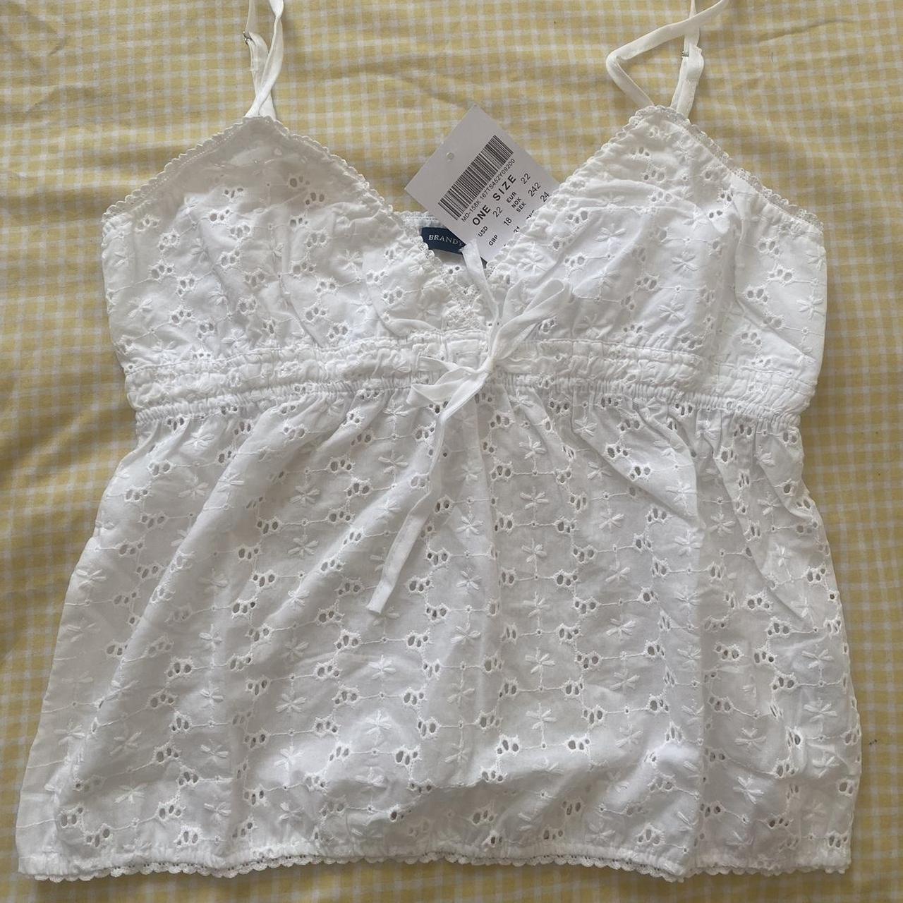 brandy white embroidered edith eyelet top open to... - Depop