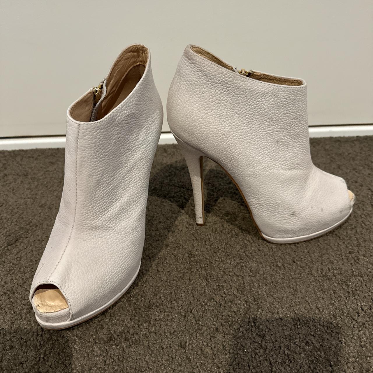 Kookai ivory peep toe ankle boots Platform Peep... - Depop