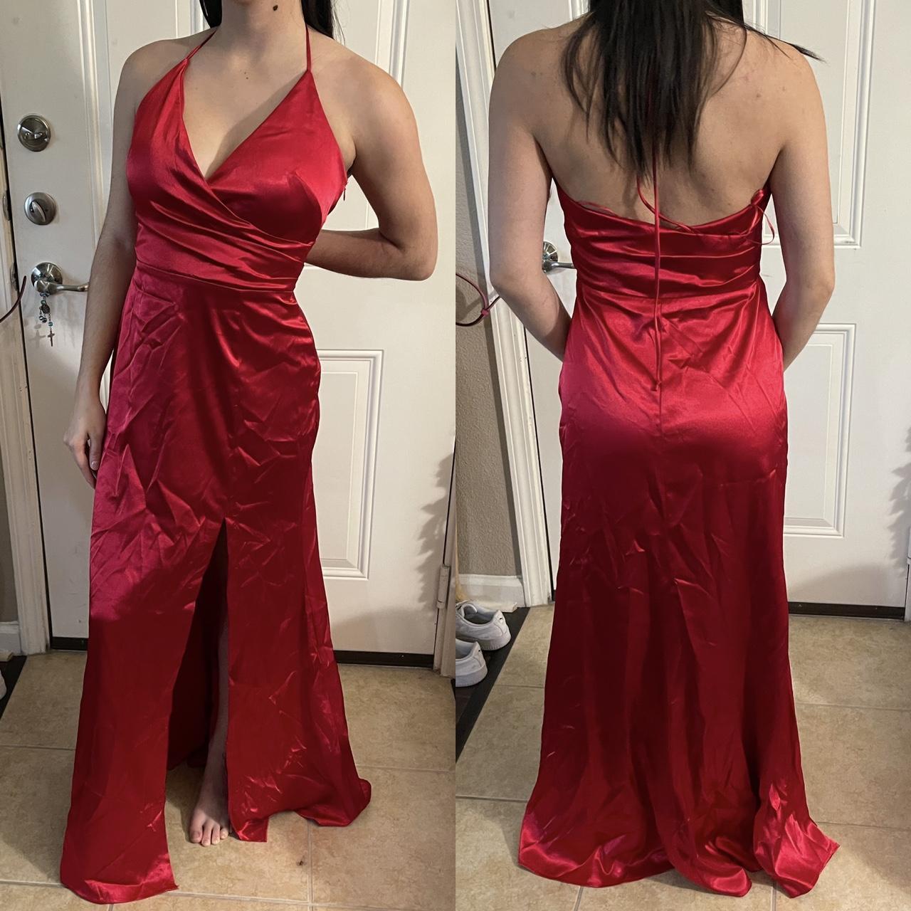 Red Halter Backless Soft Satin Bridesmaid Dress In... - Depop