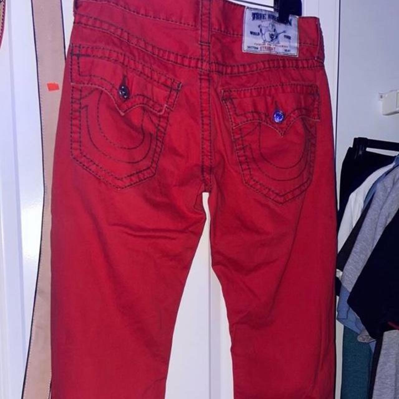 RARE blood red trueys with brown stitches, 31x32... - Depop