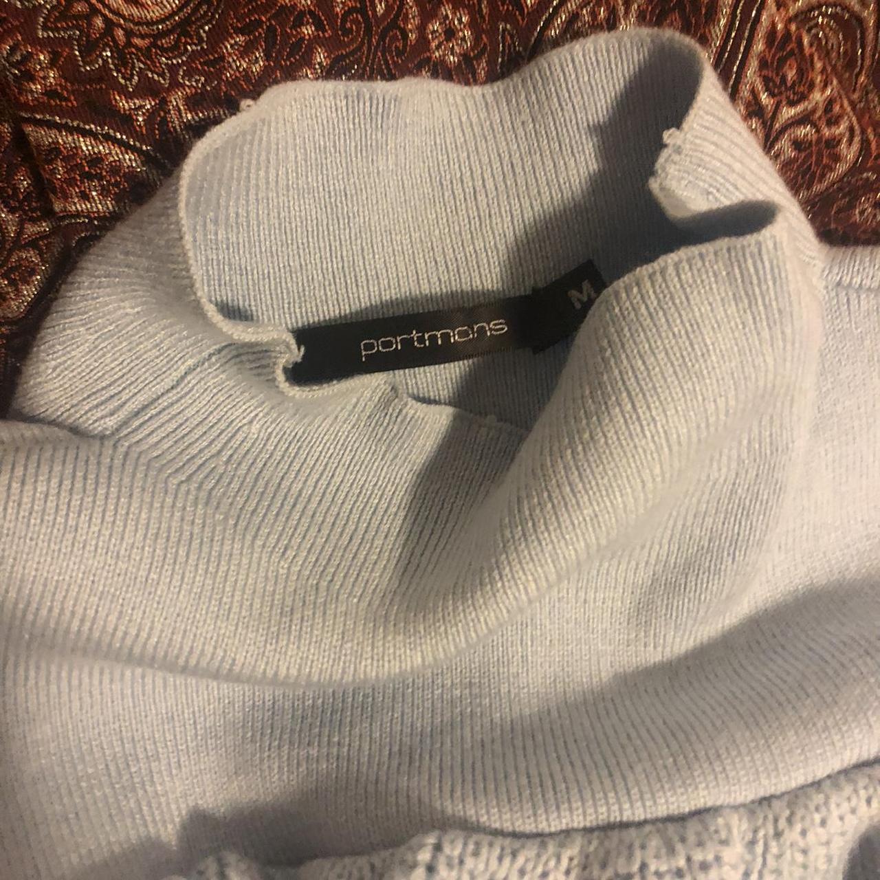 Baby blue Portmans frill neck shoulder less knit... - Depop