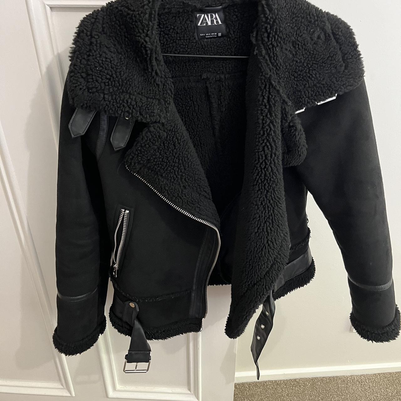 Zara Biker Jacket with sherling lining and detail... - Depop