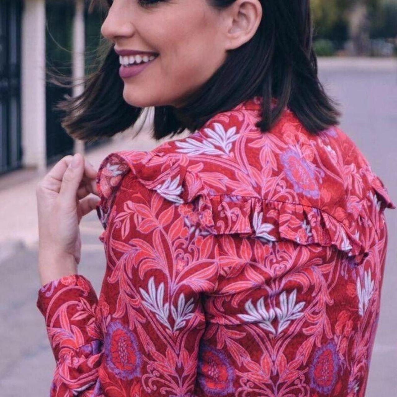 Zara Raspberry Baroque Jacquard Mulberry Silk Ruffle... - Depop