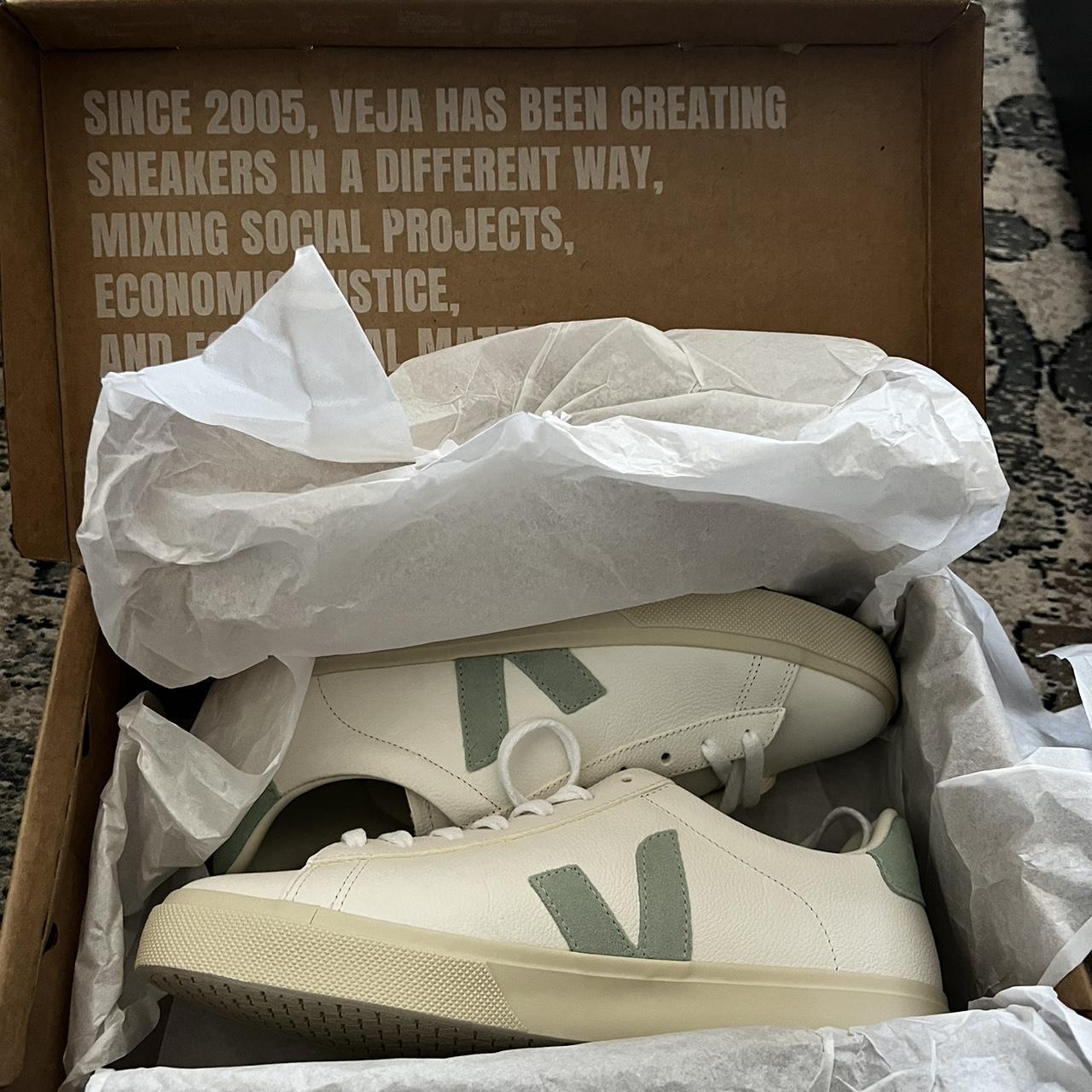 Vejas campo chrome free leather white matcha shoes.... - Depop