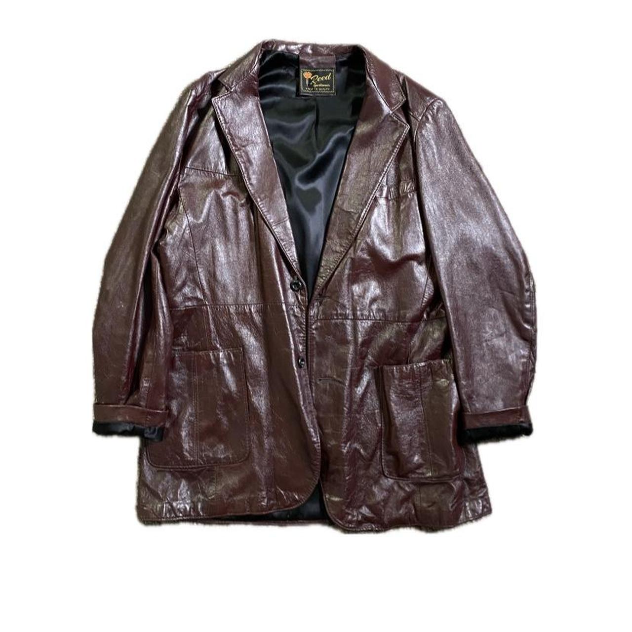 Reeds Leather jacket Has a red hint to it in... - Depop