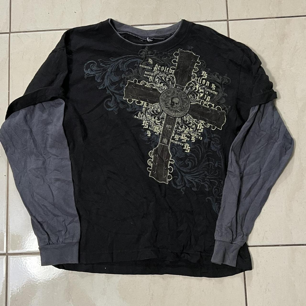 Black and grey long sleeve shirt #goth #grunge... - Depop
