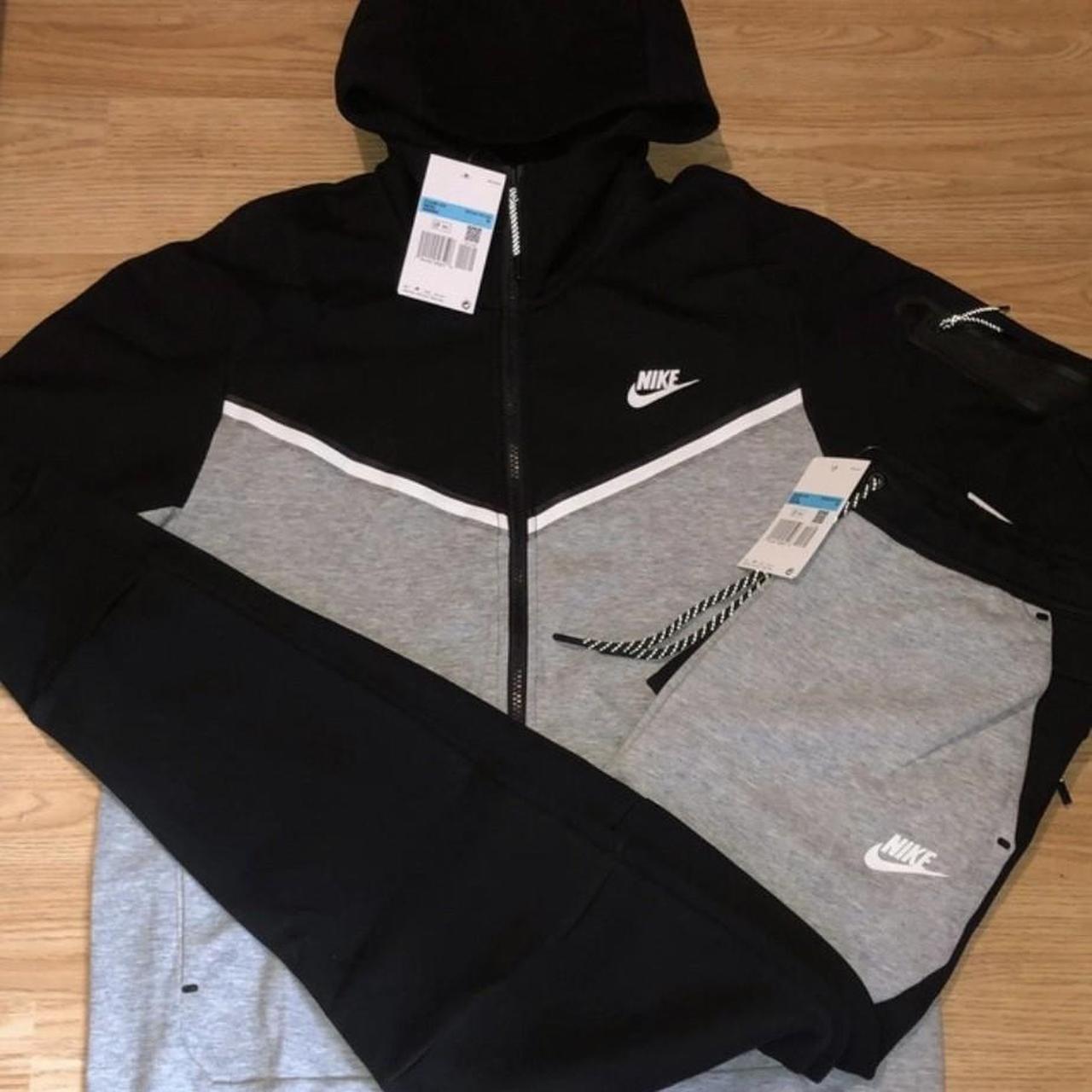 NIKE TECH FLEECE TRACKSUIT BLACK AND GREY⚫⚪ 100%... - Depop