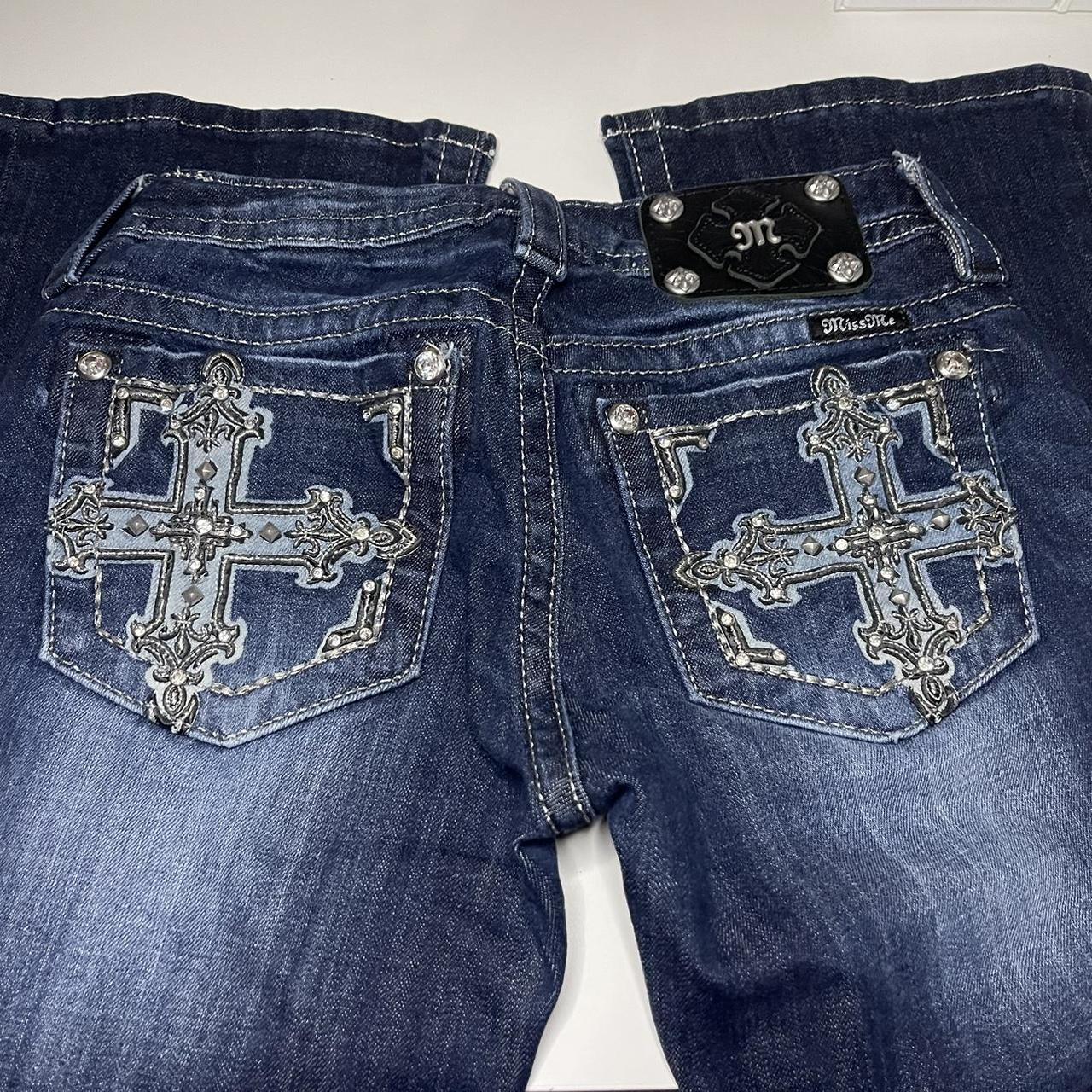 Miss Me Cross Bootcut Bedazzled Jeans Size... - Depop