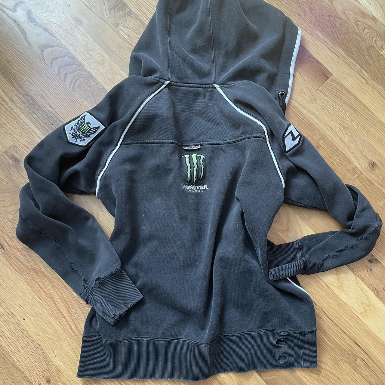sick distressed monster zip up size... - Depop