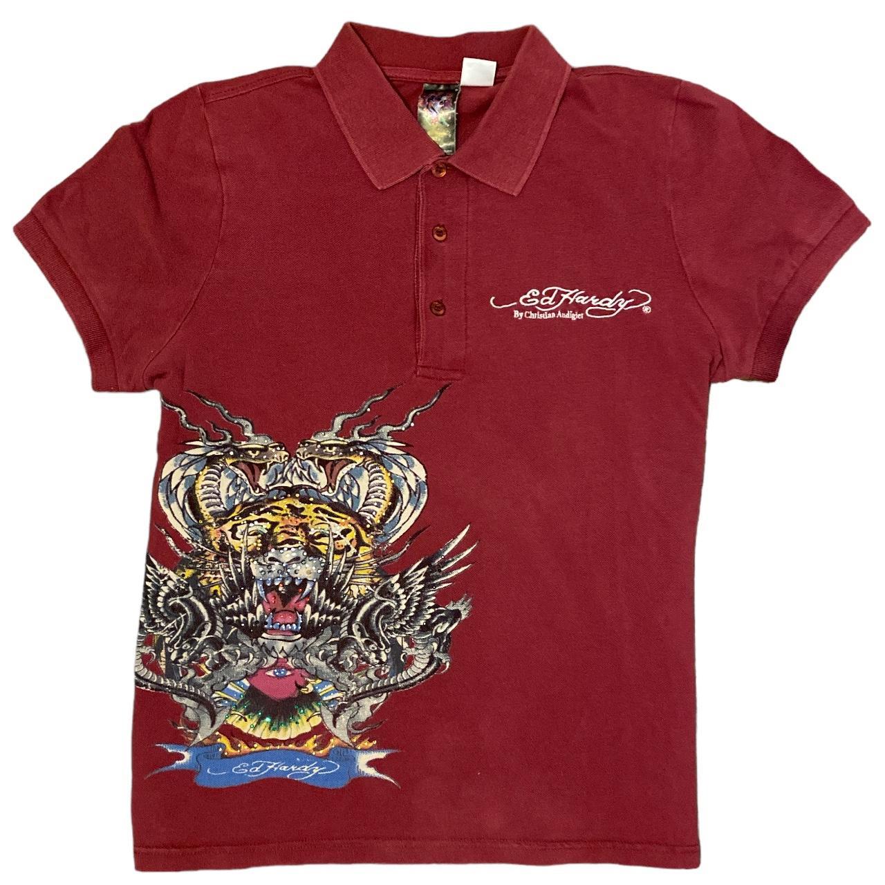 Sick vintage Ed hardy Rhinestone polo shirt Size... - Depop